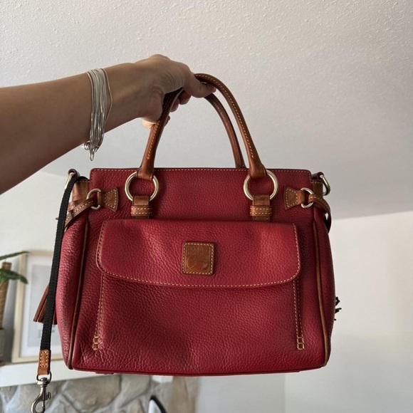Dooney & Bourke | Bags | Dooney Bourke Red Satchel With Brown Handles ...